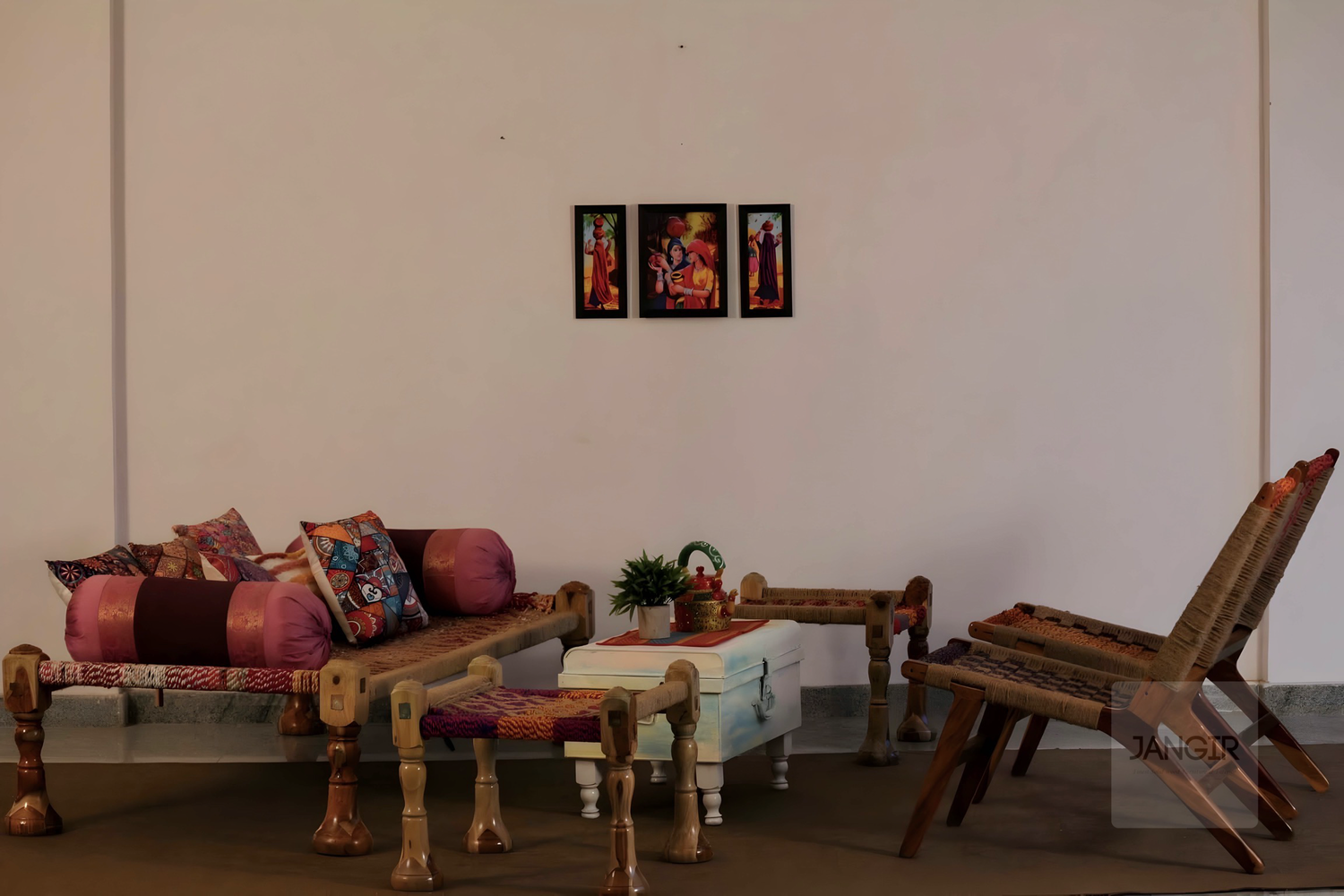 Indian Traditional Charpai Bed, Stool & Easy Chair Natural Jute Weave