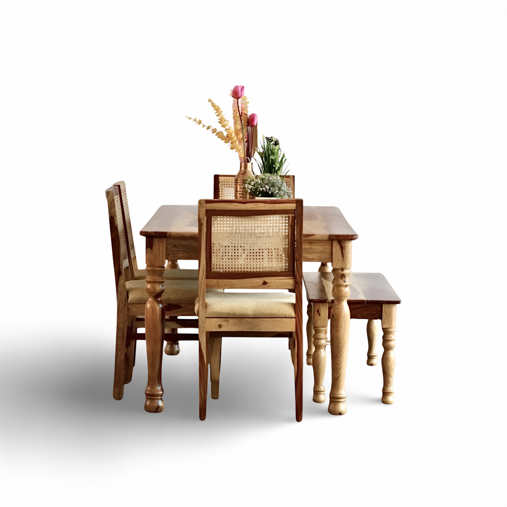 Nar Round Leg Dining Table With Cane Weave Chairs